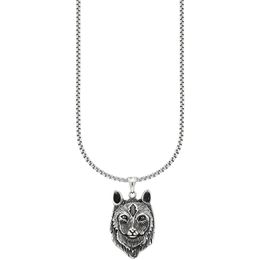 Kette mit Anh&auml;nger Bruno Banani "Schmuck Geschenk Halsschmuck Halskette mit Anh&auml;nger Wolfskopf-Optik", schwarz (edelstahlfarben, schwarz), Halsketten, Damen, Edelstahl, L: 55 B: 2,9mm, B:2,9mm