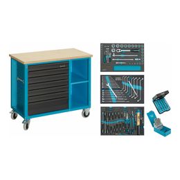 Hazet Fahrbare Werkbank mit Sortiment 177W-7/169 Schubladen flach: 6 x 80 x 527 x 348 mm Schubladen hoch: 1 x 165 x 527 x 348 mm Anzahl Werkzeuge: 169)