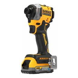 Dewalt DCF850E2T-QW XR Akku-Schlagschrauber 1/4 (b&uuml;rstenlos) max .206 Nm inkl .2x Powerstack Akku DCBP034-XJ (18 Volt /1 7 Ah) mit Pouch-Akku Technologie + Schnellladeger&auml;t im TSTAK Box II mit LED-Licht und G&uuml;rtelclip)