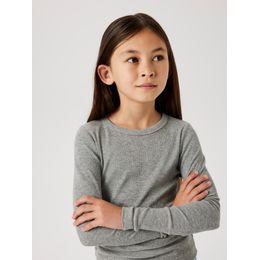 Langarmshirt name it "NKFNAKAL LS TOP NOOS", M&auml;dchen, Gr. 146 (152), grau (grau melange), Jersey, Obermaterial: 95% Baumwolle, 5% Elasthan, meliert, unifarben, normal h&uuml;ftlang, Rundhals, abgesteppte Kante, Shirts Langarmshirt, in Basic-Form und leicht gerippter Qualit&auml;t