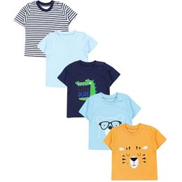 T-Shirt TUPTAM "Shirt Baby Kurzarm T-Shirt 5er Set", M&auml;dchen, Gr. 74, blau (l&ouml;we krokodil b&auml;r streifen blau hellblau gelb), Obermaterial: 100% Baumwolle CO., Shirts T-Shirt