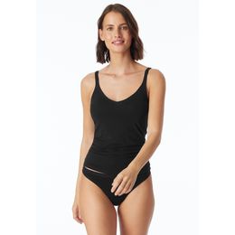 Spaghettitop Schiesser "Personal Fit", Damen, Gr. XL, schwarz, Single Jersey, Obermaterial: 55% Viskose, 25% Polyester, 20% Elasthan, figurbetont h&uuml;ftbedeckend, V-Ausschnitt, Tops, V-Ausschnitt, atmungsaktiv, schmale Tr&auml;ger