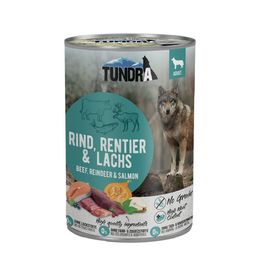 Tundra Rind, Rentier und Lachs Hunde-Nassfutter ohne Getreide und Zucker 6x400g