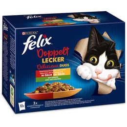 FELIX Doppelt Lecker in Gelee mit Rind, Gefl&uuml;gel und Gem&uuml;se Katzen-Nassfutter ohne k&uuml;nstliche Aroma- und Farbstoffe 12x85g