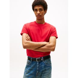 T-Shirt Tommy Jeans "TJM ESSENTIAL SOLID TEE", Herren, Gr. L, rot (sapphire rot), Jersey, Obermaterial: 100% Baumwolle, unifarben, Basic, slim fit normal, Rundhals, eingesetzt abgesteppte Kante, Shirts T-Shirt, mit Rundhalsausschnitt und dezenter Logo-Flag