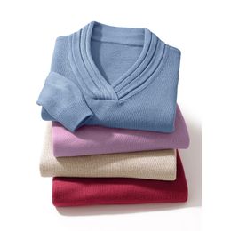 V-Ausschnitt-Pullover Classic Basics "Pullover", Damen, Gr. 44, blau (bleu), 100% Polyacryl, unifarben, Pullover