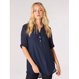 Kurzarmbluse Apricot "Bluse", Damen, Gr. XS (34), blau (navy), gewebt, Obermaterial: 65% Viskose CV. 35% Polyester PES., uni, normal, V-Ausschnitt, mit Umschlag, Blusen, mit Zierkn&ouml;pfen