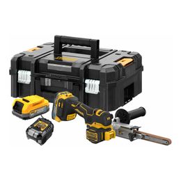 Dewalt Akku-Bandfeile inkl. 2x Powerstack Akku (18 Volt / 1,7 Ah) mit Pouch-Akku Technologie (DCM200E2T-QW)