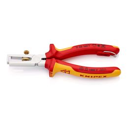 Knipex 11 06 160 T Abisolierzange mit &Ouml;ffnungsfeder, universal isoliert mit Mehrkomponenten-H&uuml;llen, VDE-gepr&uuml;ft; mit integrierter isolierter Befestigu)