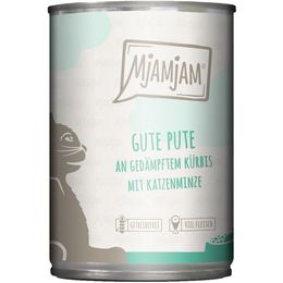 MjAMjAM gute Pute an ged&auml;mpftem K&uuml;rbis Katzen-Nassfutter getreidefrei 6x400g