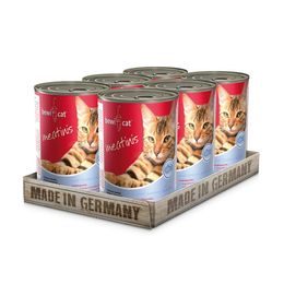 BEWI CAT meatinis Lachs Katzen-Nassfutter mit 68% Fleisch- und Fischanteil 6x400g