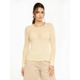 Kurzarmhemd LIBERT&Eacute; ESSENTIEL "Libert&eacute; Essentiel T-shirt MESH", Damen, Gr. L, Normalgr&ouml;&szlig;en, gelb, Obermaterial: 95% Polyester - PES, 5% Elasthan, Hemden