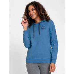 Sweatshirt Casual Looks, Damen, Gr. 52, blau (mittelblau), 100% Baumwolle, bedruckt, gemustert, unifarben, Sweatshirts Sweatshirt