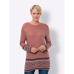 Longpullover Classic Basics "Long-Pullover", Damen, Gr. 40, blau (rosenholz, marine), 100% Polyacryl, gemustert, mehrfarbig, Pullover Longpullover