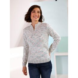 Stehkragenpullover Classic Basics "Pullover", Damen, Gr. 40, beige (ecru, meliert), 100% Polyacryl, gemustert, mehrfarbig, meliert, Pullover Stehkragenpullover