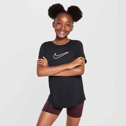 Tanktop Nike "Nike One Fitted Big Kids' (Girls') Dri-FIT Short-Sleeve Top", Kinder, Gr. L, schwarz, wei&szlig;, Obermaterial: 100% Polyester, Tops Tanktop, sportliches Top, f&uuml;r Jugendliche, schnelltrocknend, atmungsaktiv