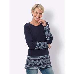 Longpullover Classic Basics "Long-Pullover", Damen, Gr. 38, blau (marine, himmelblau), 100% Polyacryl, gemustert, mehrfarbig, Pullover Longpullover