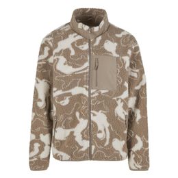Allwetterjacke Urban Classics "Urban Classics Pattern Teddy Trackjacket", Herren, Gr. L, sandswirl, 100% Polyester, kariert, oversize, amerikanischer Ausschnitt, Jacken
