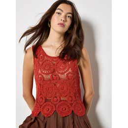 Crop-Top Apricot "Top" Gr. 36, orange, Tops, Damen, S (36), Strick, Obermaterial: 96% Baumwolle CO. 4% Polyamid PA., gemustert, mit H&auml;keldetails