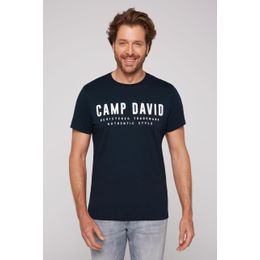 T-Shirt CAMP DAVID, Herren, Gr. L, blau (blau navy), Single Jersey, Obermaterial: 100% Baumwolle, bedruckt, unifarben, normal h&uuml;ftbedeckend, Rundhals, Shirts T-Shirt, mit Logo-Print auf der Vorderseite