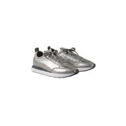 Plateausneaker Calvin Klein "RETRO RUNNER METALLIC", Damen, Gr. 37, silberfarben, Leder, Lederimitat, Textil, metallic, Schuhe Plateausneaker, Trendsneaker, Slip-on Sneaker, Halbschuh mit Anziehlasche
