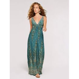 Maxikleid Apricot "mit Taillenband", Damen, Gr. 34, N-Gr, gr&uuml;n (teal), Obermaterial: 95% Polyester PES. 5% Elasthan EL., normal, V-Ausschnitt, Kleider Maxikleid, mit Taillenband