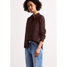 Langarmbluse Street One, Damen, Gr. 34, espresso braun, Web, 100% Leinen, unifarben, klassisch normal, V-Ausschnitt, Manschette, Blusen, aus Leinen