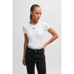 T-Shirt Hugo "Easy Tee", Damen, Gr. XS, wei&szlig; (wei&szlig; 100), Rippstrick, Obermaterial: 96% Baumwolle, 4% Elasthan, unifarben, slim fit normal, Rundhals, eng eingefasste Kante, Shirts T-Shirt, mit Hugo Aufn&auml;her