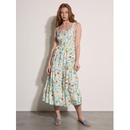 Midikleid Apricot "Midikleid", Damen, Gr. XS (34), N-Gr, beige (creme), gewebt, Obermaterial: 91% Viskose CV. 9% Nylon NY., gebl&uuml;mt, eckiger Ausschnitt, Kleider Midikleid, mit Raffung und Blumenprint