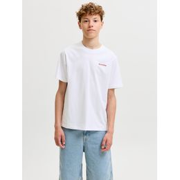 Jack & Jones T-Shirt JACK & JONES JUNIOR "JJLEMON TEE SS CREW NECK JNR", Jungen, Gr. 128, hellwei&szlig;, Single Jersey, Obermaterial: 100% Baumwolle, bedruckt, regular fit normal, Rundhals, Shirts T-Shirt, mit Logoprint