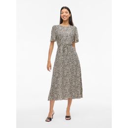 Druckkleid Vila "VIGRACE O-NECK S/S MIDI DRESS - NOOS", Damen, Gr. 34, N-Gr, beige (sandshell aop:dot schwarz beauty), Web, Obermaterial: 100% Viskose, bedruckt, regular fit Midi, Rundhals, Kleider Druckkleid, Sommerkleid