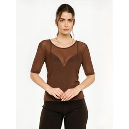 Kurzarmhemd LIBERT&Eacute; ESSENTIEL "Libert&eacute; Essentiel T-shirt MESH", Damen, Gr. L, Normalgr&ouml;&szlig;en, schwarz braun, Obermaterial: 95% Polyester - PES, 5% Elasthan, Hemden
