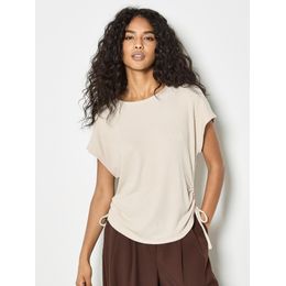 Stricktop Apricot "Top", Damen, Gr. S (36), beige (stein), Strick, Obermaterial: 66% Viskose LENZING ECOVERO CV LenzEcov. 32% Polyacryl PAN recyc.. 2% Elasthan EL., uni, Fledermaus&auml;rmel, Tops Stricktop, mit R&uuml;schen