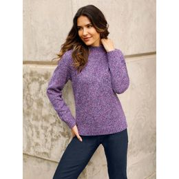 Stehkragenpullover Classic Basics "Stehkragen-Pullover", Damen, Gr. 42, blau (marine, erika, meliert), 100% Polyacryl, gemustert, mehrfarbig, meliert, Pullover Stehkragenpullover