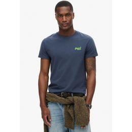 Rundhalsshirt Superdry "ESSENTIAL LOGO EMB TEE", Herren, Gr. L, blau (navy), Single Jersey, Obermaterial: 100% Baumwolle, unifarben, slim fit h&uuml;ftlang, Rundhals, Shirts Rundhalsshirt