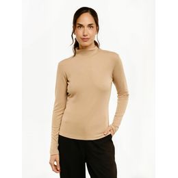 Langarmbluse LIBERT&Eacute; ESSENTIEL "Libert&eacute; Essentiel T-shirt TAMMI", Damen, Gr. L, beige (sand), Obermaterial: 92% Viskose, 8% Elasthan, Blusen