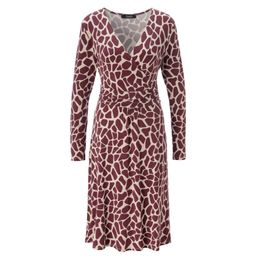 Jerseykleid Aniston SELECTED, Damen, Gr. 36, N-Gr, maronebraun, sanftes wei&szlig;, Single Jersey, Obermaterial: 95% Viskose, 5% Elasthan, bedruckt, gemustert, figurbetont knieumspielend, V-Ausschnitt, Kleider Jerseykleid, mit farbigem animal-print