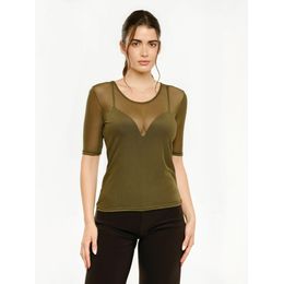 Kurzarmhemd LIBERT&Eacute; ESSENTIEL "Libert&eacute; Essentiel T-shirt MESH", Damen, Gr. L, Normalgr&ouml;&szlig;en, army, Obermaterial: 95% Polyester - PES, 5% Elasthan, Hemden