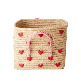 Rice Raffia Korb mit Herzen L30 x B30 x H25cm, natur skandinavische Deko Online Shop