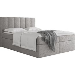 BOXBETT Amira mit Bettkasten, Boucle Grau 140/200 cm &ndash; 7-Zonen Taschenfederkern-Matratze & Komfortschaum-Topper