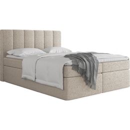 BOXBETT Amira mit Bettkasten, Boucle Beige 180/200 cm &ndash; 7-Zonen Taschenfederkern-Matratze & Komfortschaum-Topper