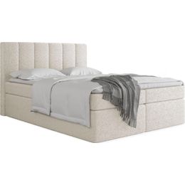 BOXBETT Amira mit Bettkasten, Boucle Wei&szlig; 160/200 cm &ndash; 7-Zonen Taschenfederkern-Matratze & Komfortschaum-Topper
