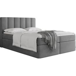 BOXBETT Amira mit Bettkasten, Samt Grau 120/200 cm &ndash; 7-Zonen Taschenfederkern-Matratze & Komfortschaum-Topper