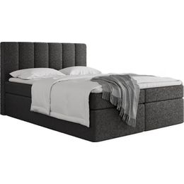 BOXBETT Amira mit Bettkasten, Boucle Schwarz 140/200 cm &ndash; 7-Zonen Taschenfederkern-Matratze & Komfortschaum-Topper