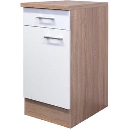 Flex-Well Unterschrank &raquo;Samoa&laquo; (B x H x T) 40 x 85 x 60 cm wei&szlig; Holzwerkstoff Sonoma Eiche, B/H/T: 40cm x 85cm x 57cm, Schubladen: 1 Stk. T&uuml;ren: 1 Stk.