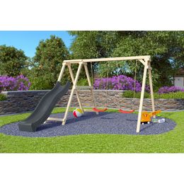 Akubi Doppelschaukel 'Felix' mit Kletterger&uuml;st und Rutsche natur/anthrazit 308 &times; 264 cm