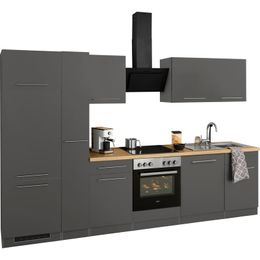 Wiho-K&uuml;chen wiho K&uuml;chen K&uuml;chenzeile &raquo;Unna&laquo; mit E-Ger&auml;ten, Breite 310 cm grau B/H/T: 310cm x 60cm, Glaskeramikkochfeld