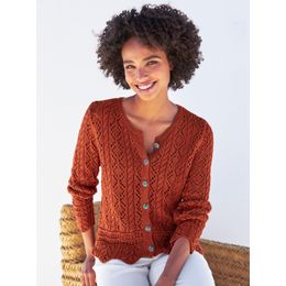 Heine Damen Ajourstrickjacke, Orange, Gr. 34, Strickjacken, Material: Baumwolle