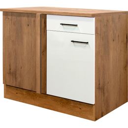Flex-Well Eckunterschrank &raquo;Vintea&laquo; (B x H x T) 110 x 85 x 60 cm, als Eckl&ouml;sung beige Holzwerkstoff Lancelot Oak, B/H/T: 110cm x 85cm x 60cm, Schubladen: 1 Stk. 