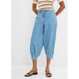 bonprix Balloon-Jeans Mid Waist Bequembund, blau, Gr.42, Balloon-Jeans Mid Waist, Bequembund, aus 100% Baumwolle
